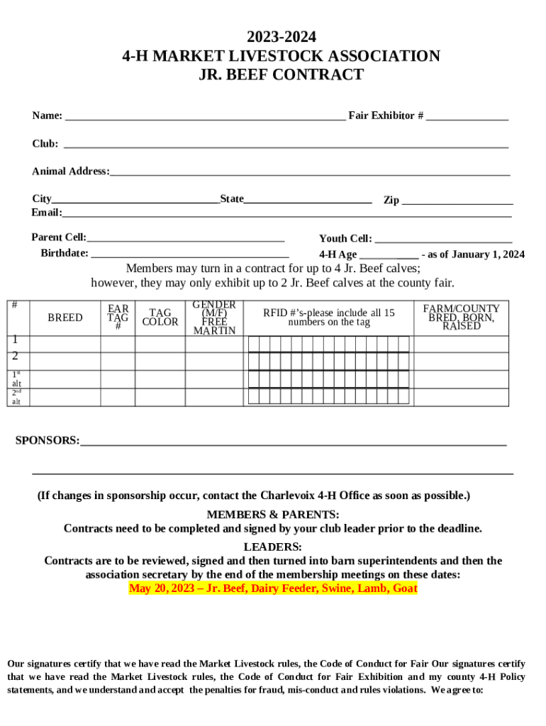2023-2024 4-h market livestock association jr. beef contract Doc ...