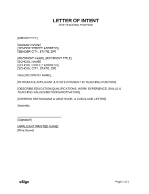 Letter of Intent for Teaching Position Template Doc Template | pdfFiller