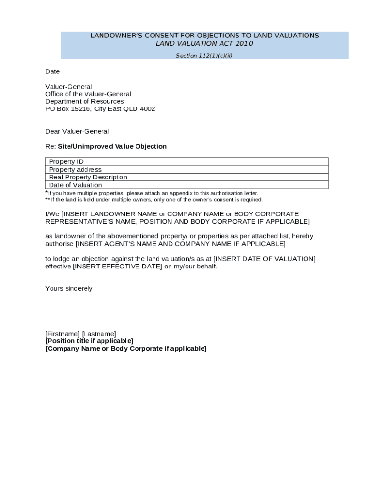 Landowners consent for objections to land valuations under Land ...