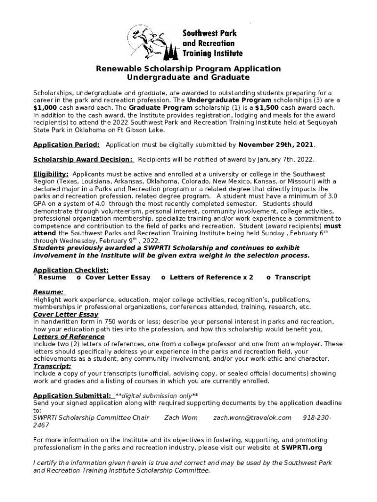 Renewable Scholarship Program Application Doc Template | pdfFiller