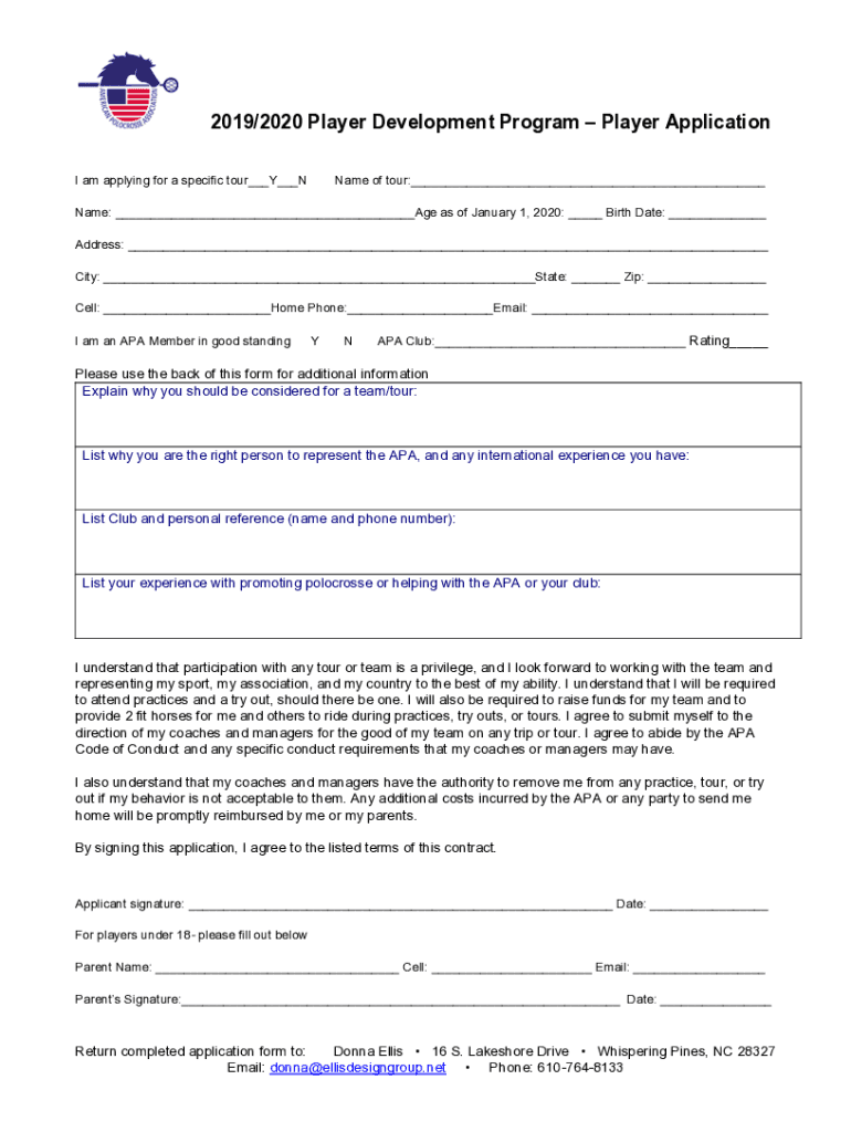 Fillable Online 2019/2020 PDP player applications form Fax Email Print ...