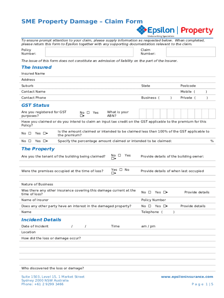 SME Property DamageClaim Doc Template | pdfFiller