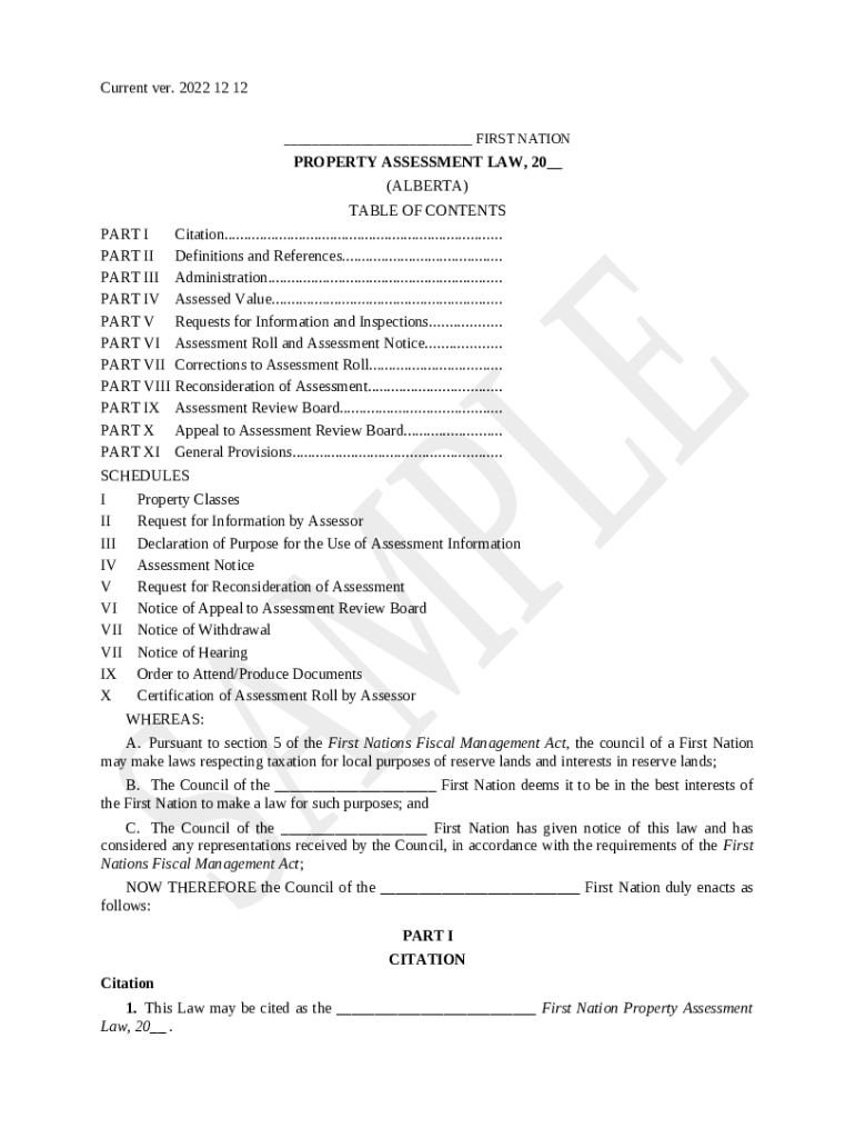 Annotated Sample Property Assessment Law (AB) Doc Template | pdfFiller