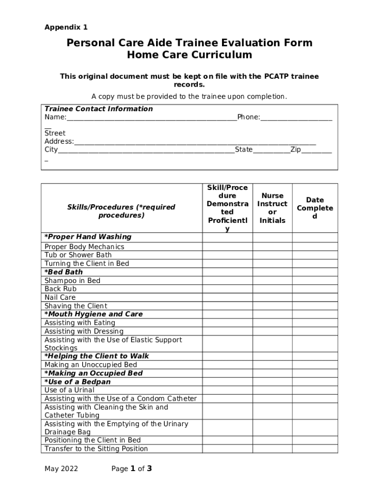 Personal Care Aide Training Curriculum - Fill Online, Printable ... Doc ...