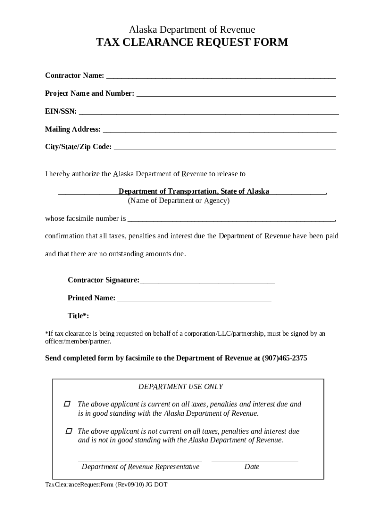 Tax Clearance Request for Contractors - dot alaska Doc Template | pdfFiller
