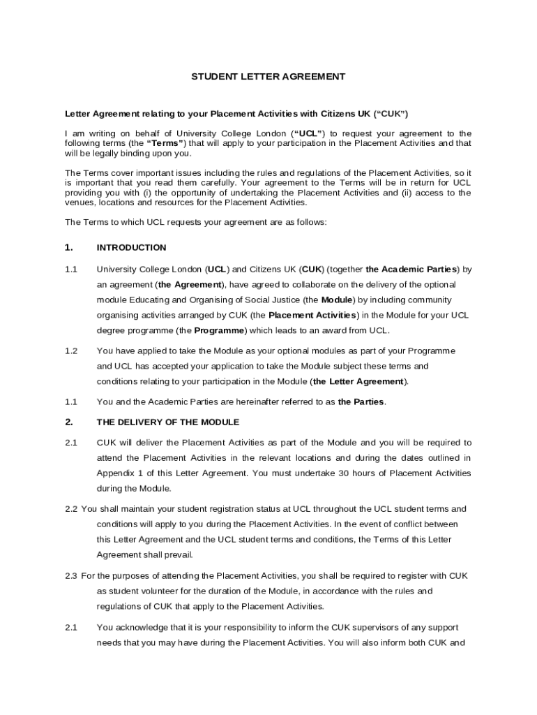 student letter agreement Doc Template | pdfFiller