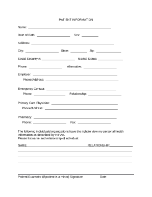 New Patient Paperwork - Chambersburg Doc Template | pdfFiller