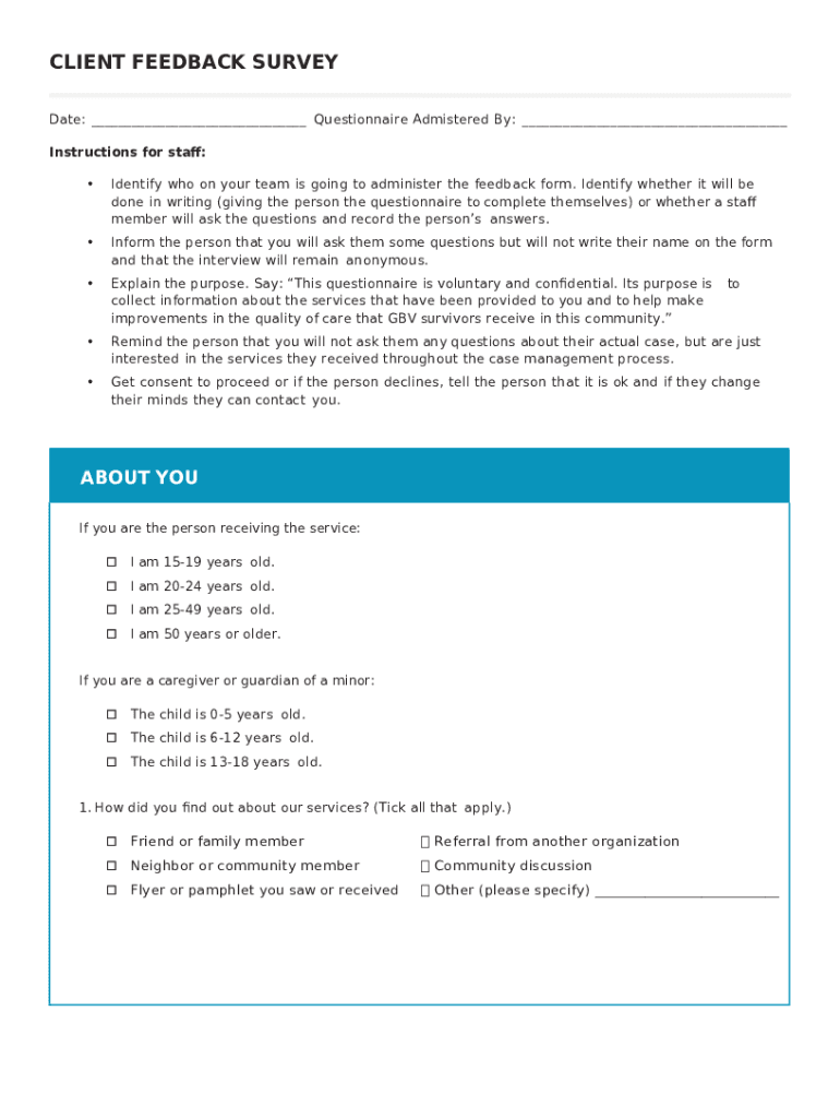 Sample Client Feedback Survey - GBV Responders' Network Doc Template ...