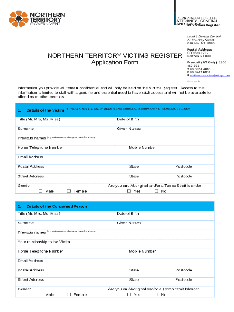 nt-victims-register-application-- ... - nt gov Doc Template | pdfFiller