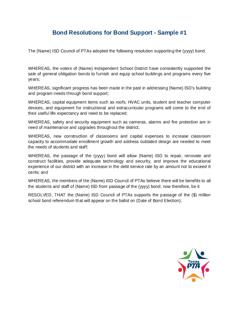 Bond Resolution Sample Clauses Doc Template | pdfFiller