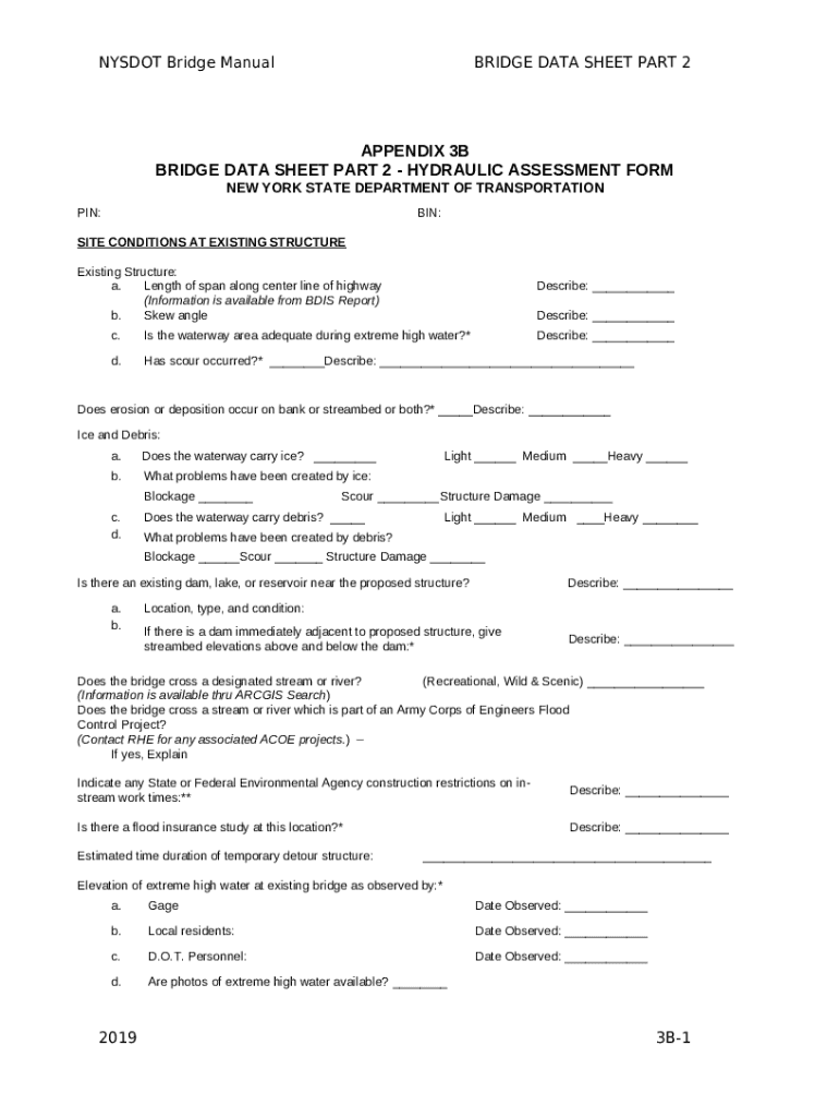Bridge Data Sheet Part 2 - Hydraulic Assessment Doc Template | pdfFiller