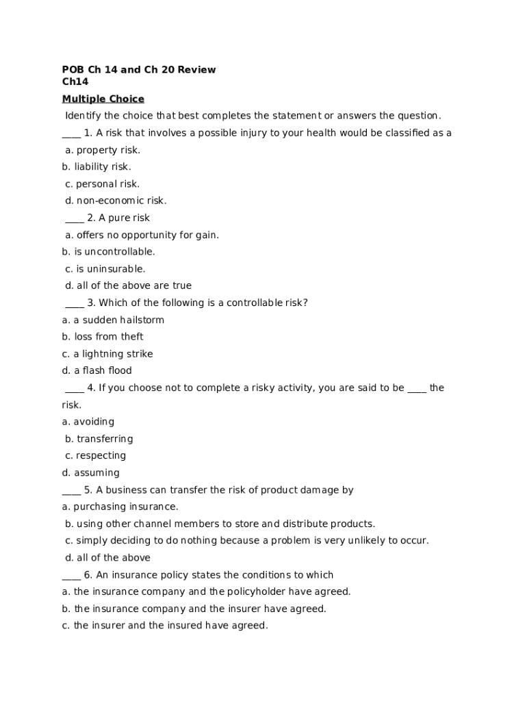 POB Ch 14 and Ch 20 Review Doc Template | pdfFiller