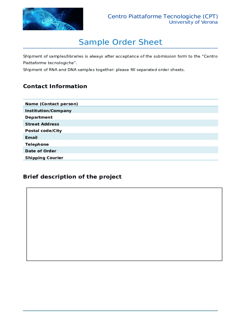 Sample order sheet - Centro Piattae Tecnologiche - Univr Doc Template ...