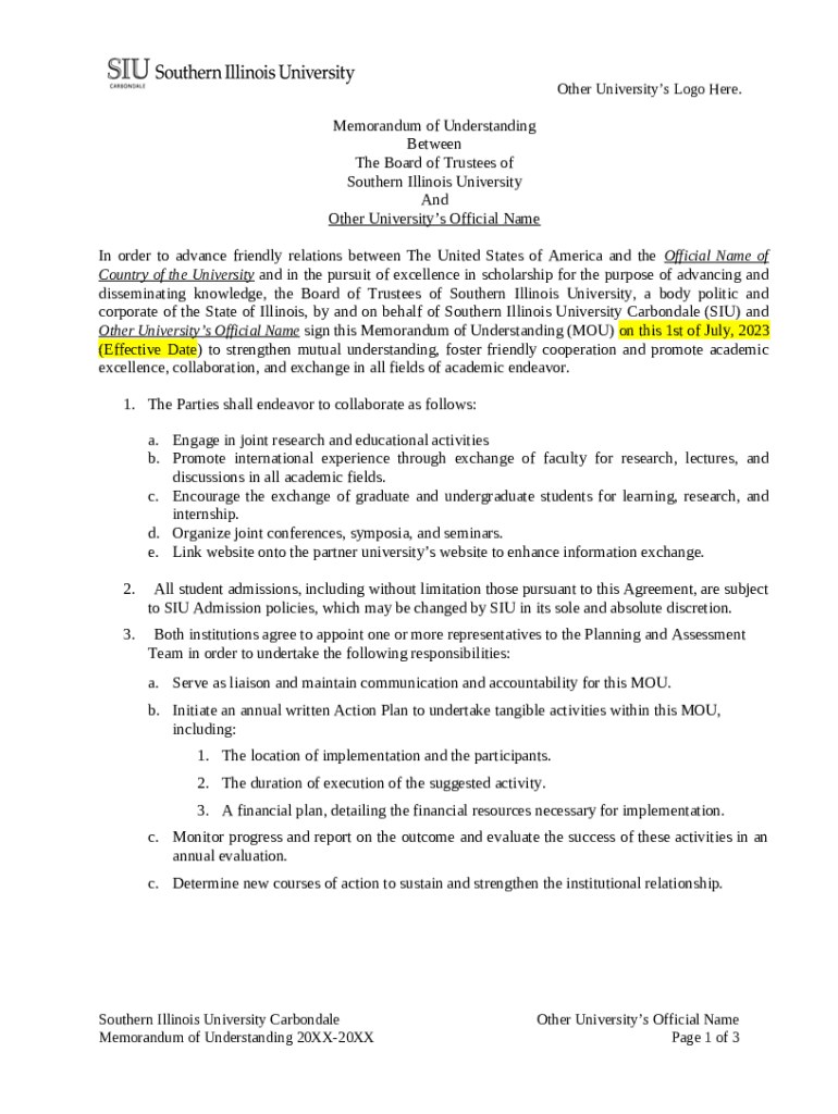 General International Agreement (MOU) Doc Template | pdfFiller