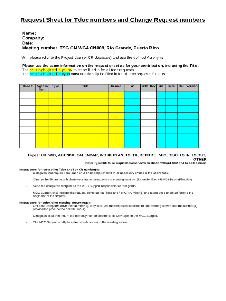 TSGN WG 1 Request Sheets for Technical documents numbers and Change ...