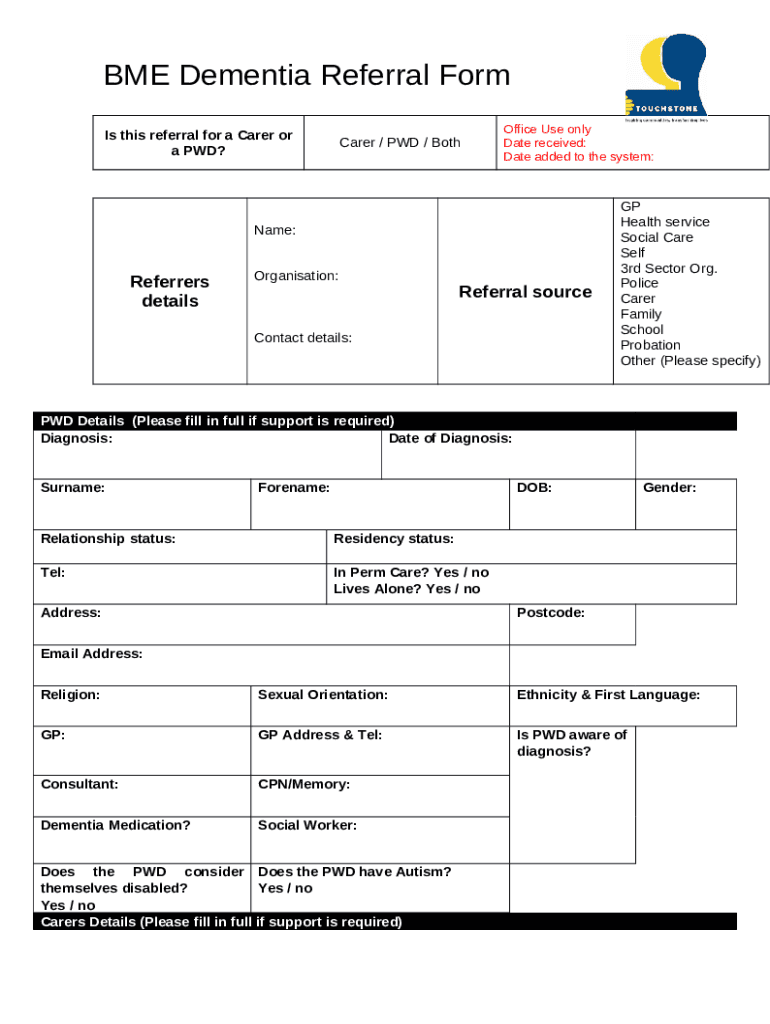 Referral to the Dudley Young Carer Services - touchstonesupport org Doc Template | pdfFiller