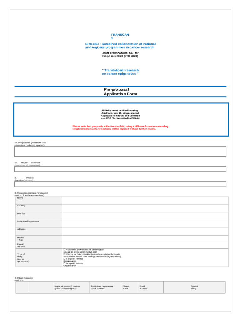 TRANSCAN-3 JTC 2023 Pre-proposal application Doc Template | pdfFiller