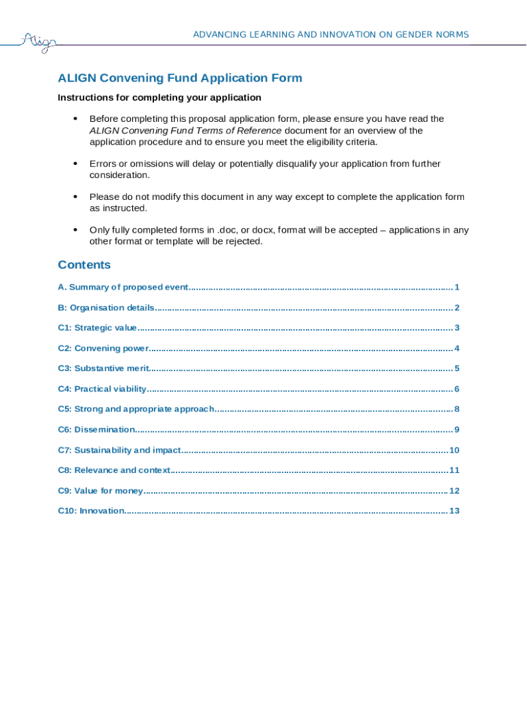 ALIGN Convening Fund Application Doc Template | pdfFiller