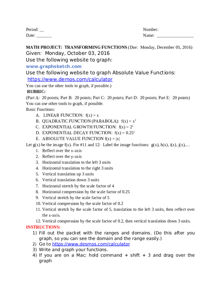 1.6 Graphical Transations Homework Doc Template | pdfFiller