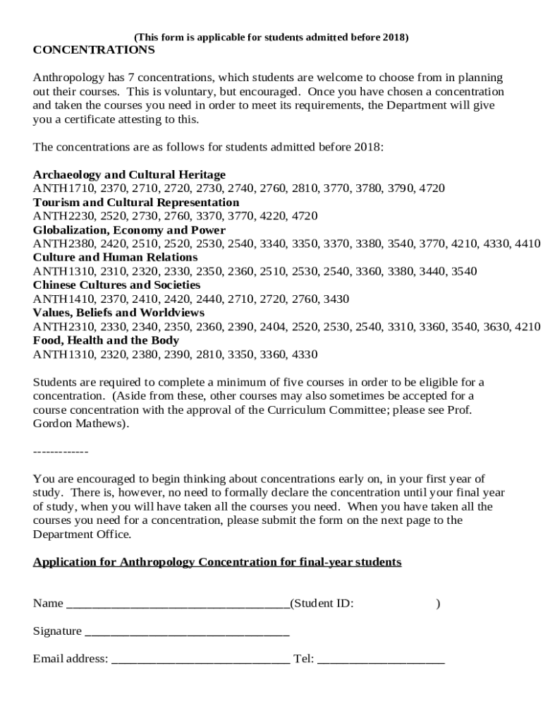 Application for Anthropology Concentration for final-year students Doc Template | pdfFiller