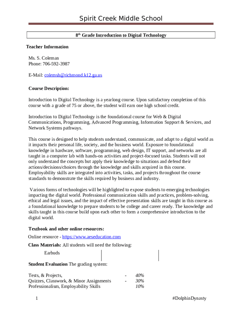 INTRODUCTION TO DIGITAL TECHNOLOGY COURSE ... Doc Template | pdfFiller