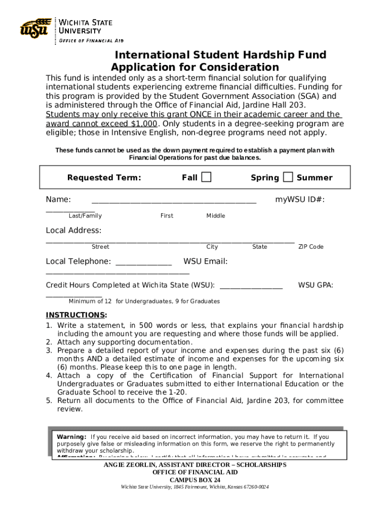 Domestic Student Hardship Fund Application for ... Doc Template | pdfFiller