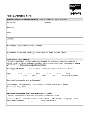 Participant Details - climatenorthernireland org Doc Template | pdfFiller