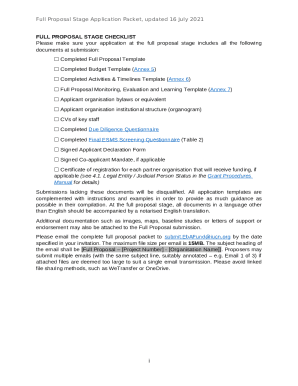 FULL PROPOSAL STAGE CHECKLIST Doc Template | pdfFiller