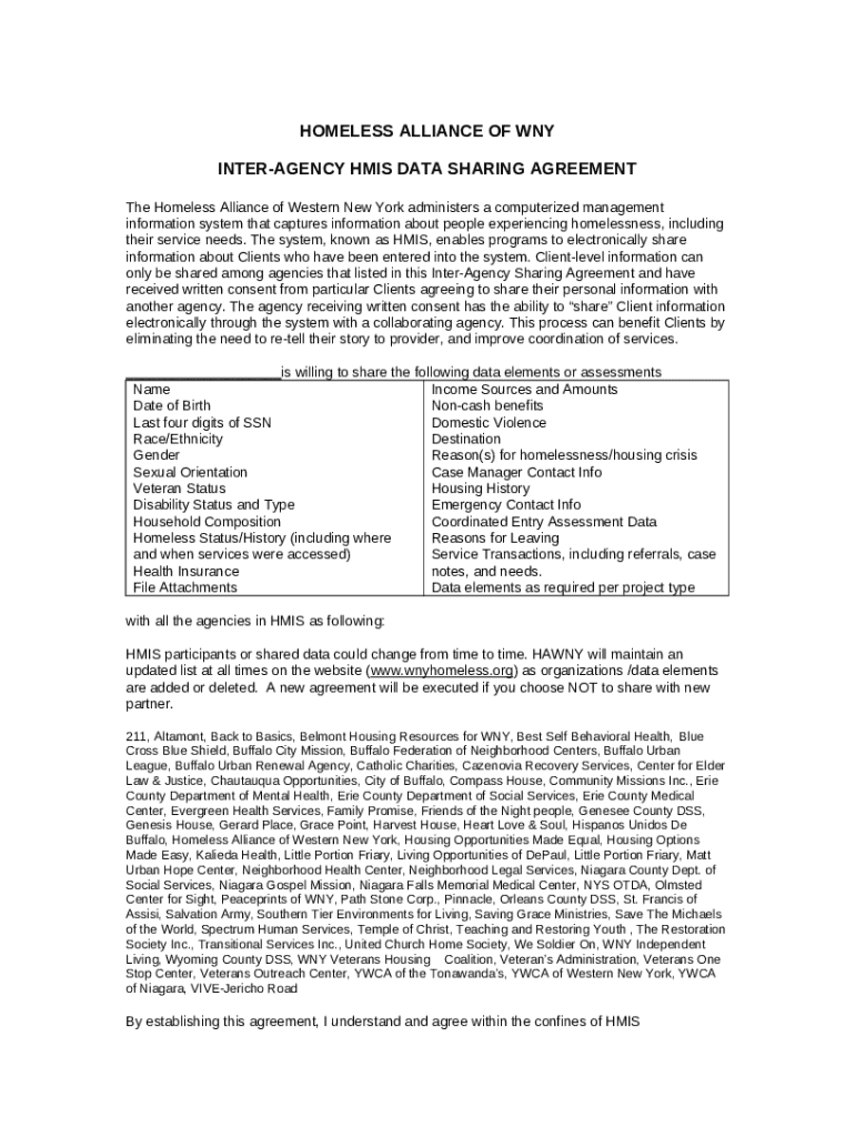 HMIS Sharing Agreement Doc Template | pdfFiller