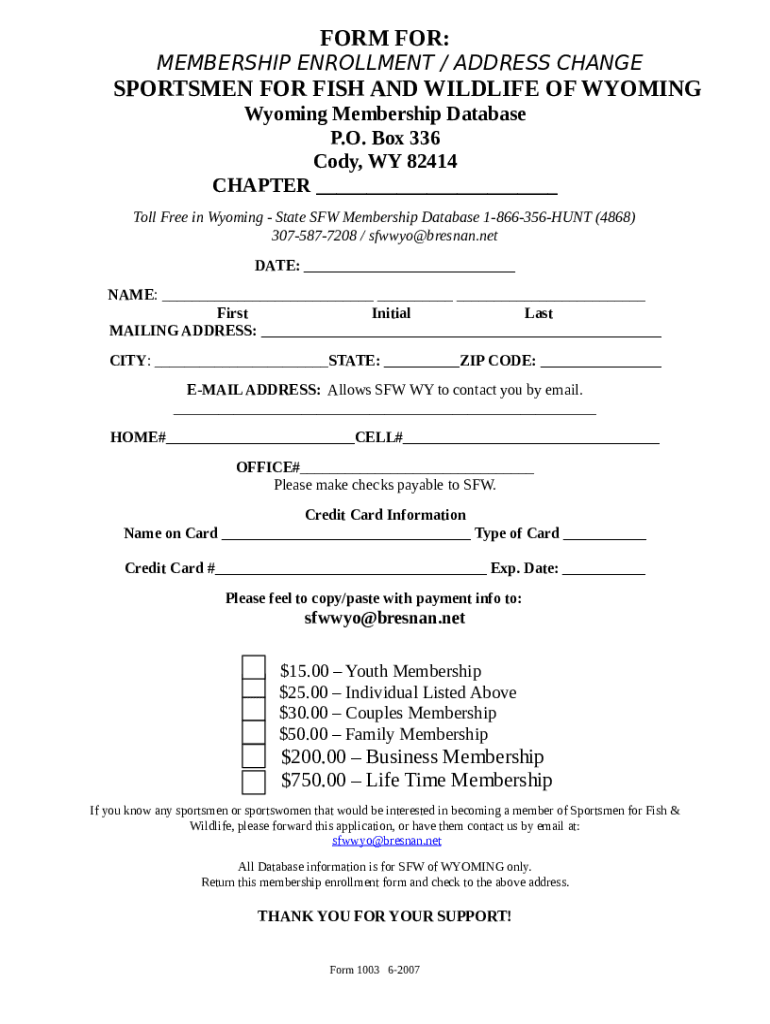 membership enrollment / address change Doc Template | pdfFiller