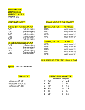 Washington State Standardized High School Transcript ... Doc Template ...