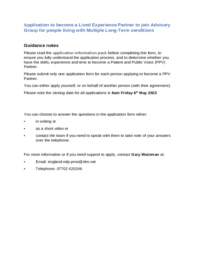 Lived Experience Advisory Group - LEAG Nomination Doc Template | pdfFiller