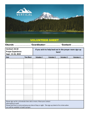 Fillable Online VOLUNTEER SHEETDAY 1 Church Fax Email Print - pdfFiller
