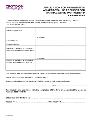 application for variation to an approval of premises ... Doc Template | pdfFiller