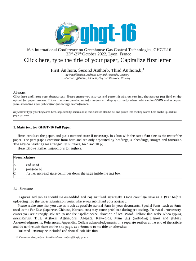 Download GHGT-16 Full Paper Template Doc Template | pdfFiller