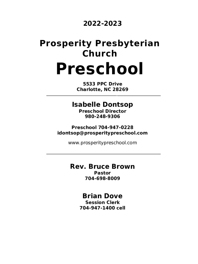 Prosperity Presbyterian Church Preschool Doc Template | pdfFiller