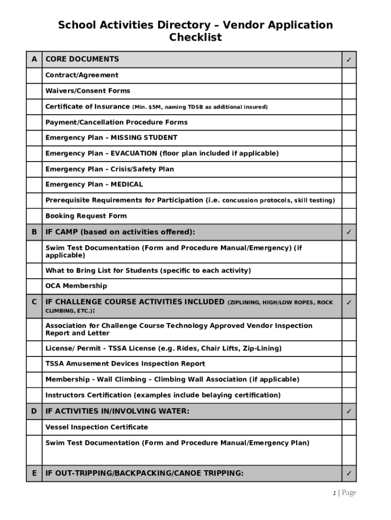 school-activities-directoryvendor-application-checklist-doc-template