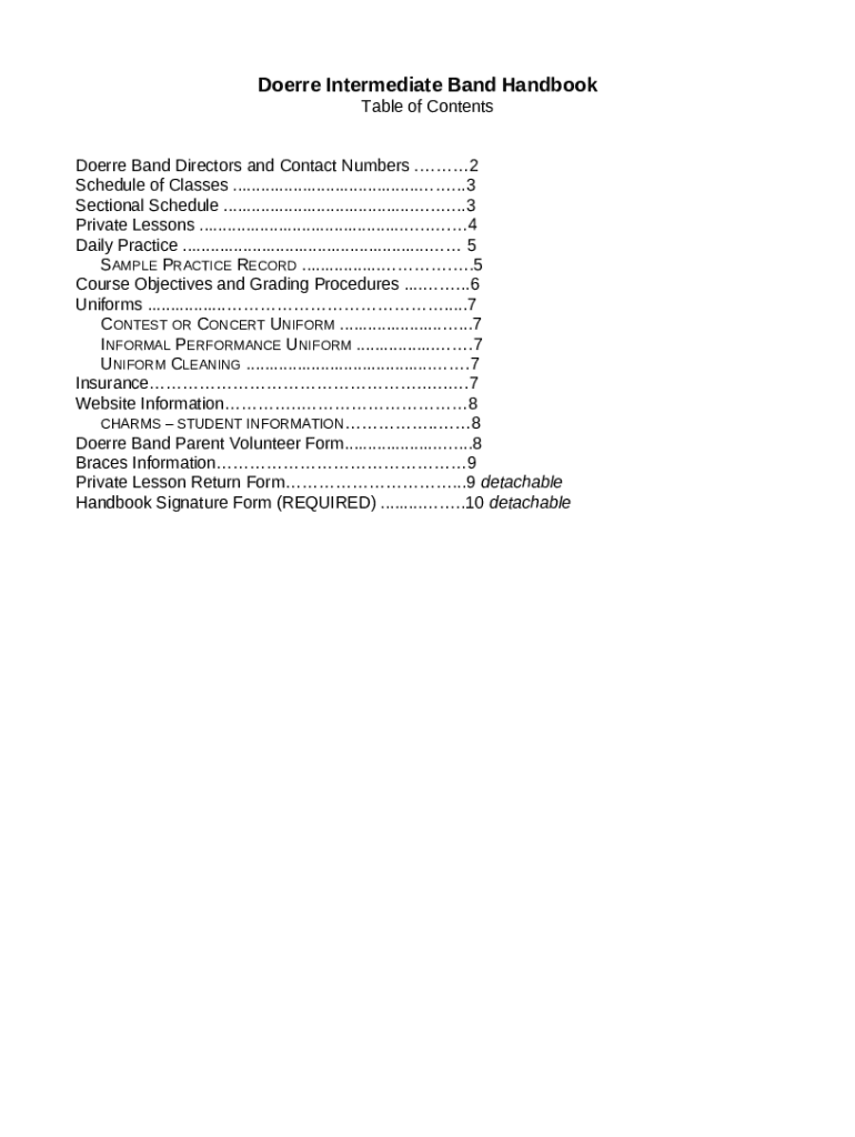 Doerre Intermediate Band Handbook Doc Template | pdfFiller