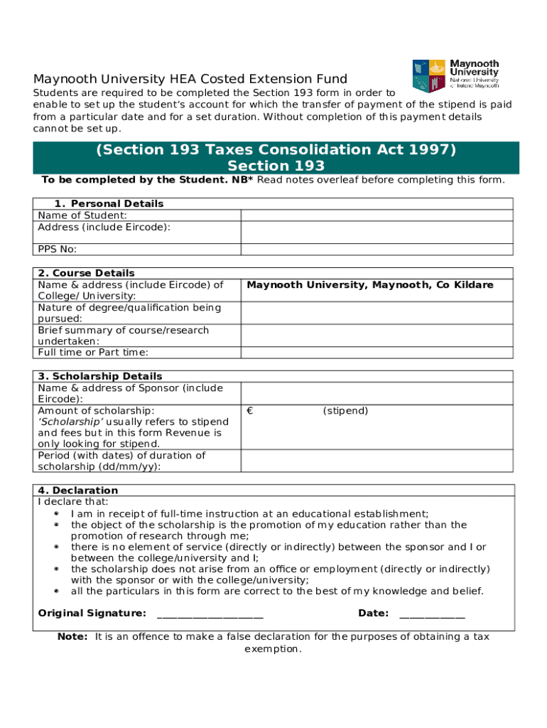 Notes re Scholarship Exemption Section 193 Taxes ... Doc Template ...