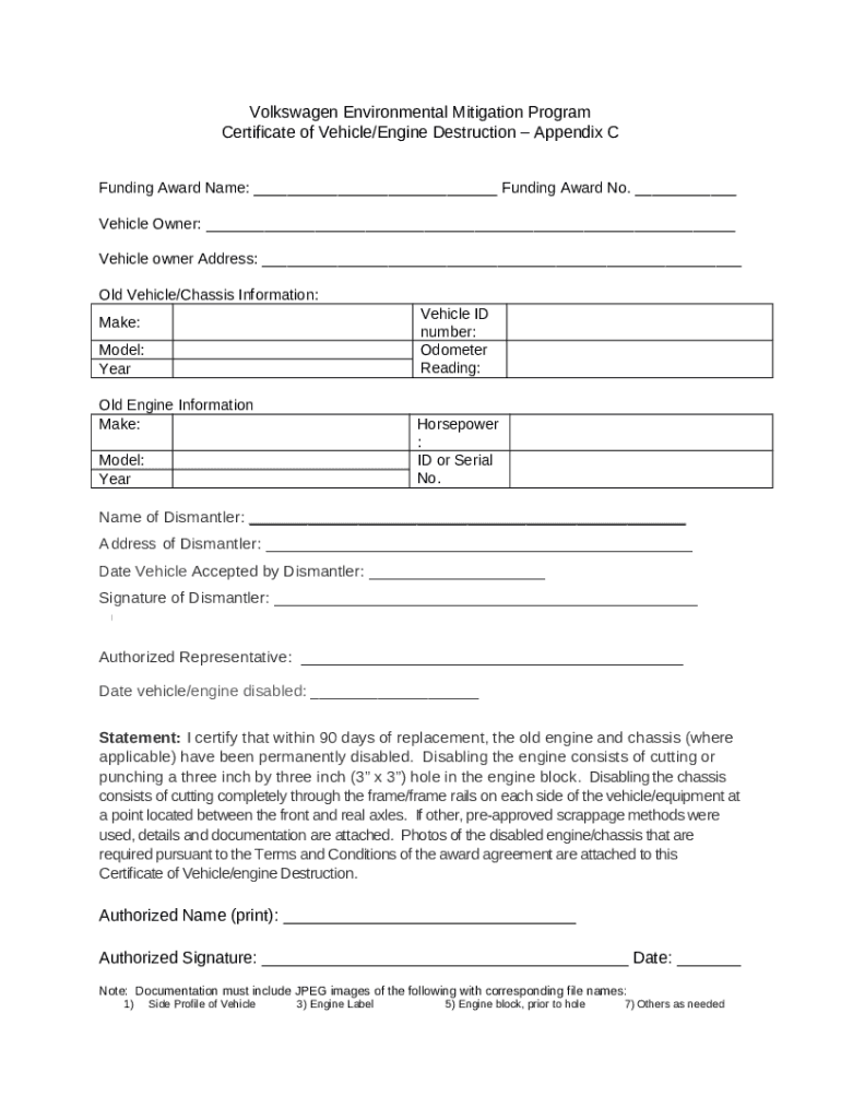 Appendix D Certification of Vehicle Scrappage Document - bidcondocs ...