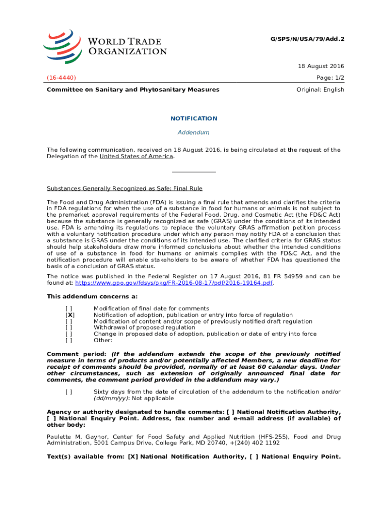 Generally Recognized as Safe (GRAS) Notification Program Doc Template ...