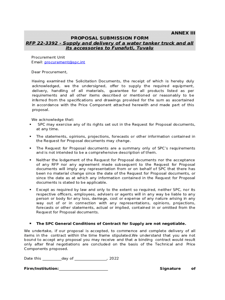 Sample Proposed Water Tunk Delivery Doc Template | pdfFiller