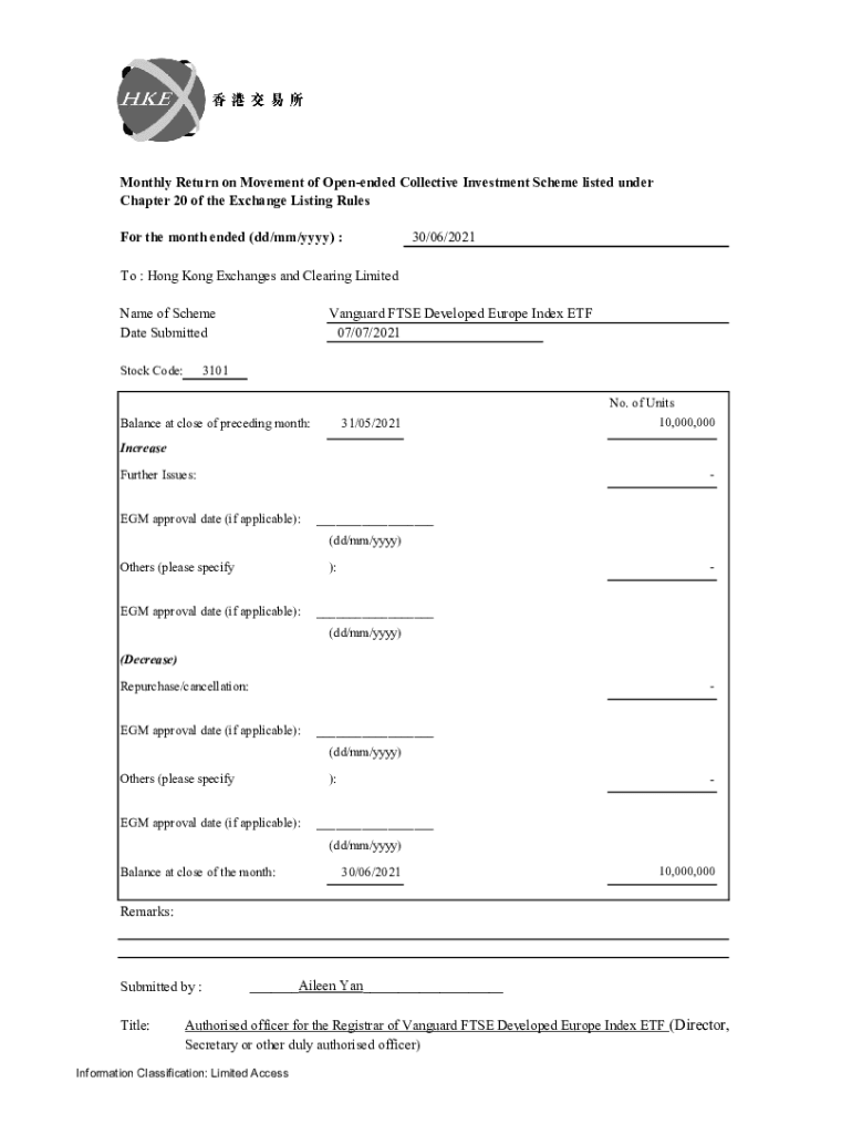 Fillable Online (Stock Code: 2819) - Monthly Return on Movements in ...