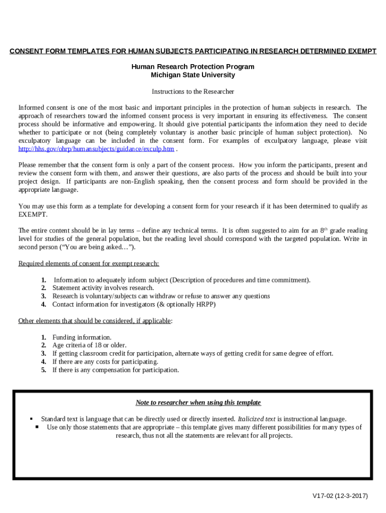 consent templates for human subjects participating in ... - hrpp msu ...