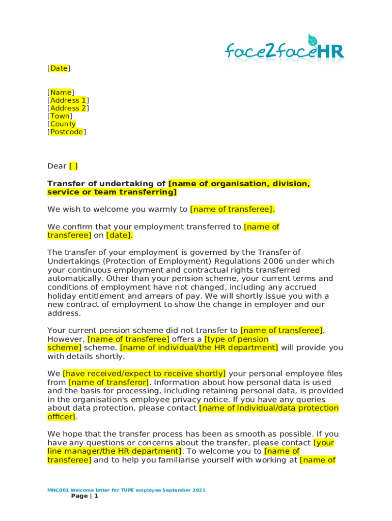MNC001-Welcome-letter-for-TUPE-employee-September ... Doc Template ...