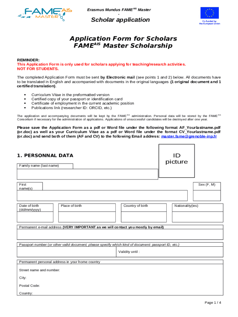 Scholar FAME Application Doc Template | pdfFiller