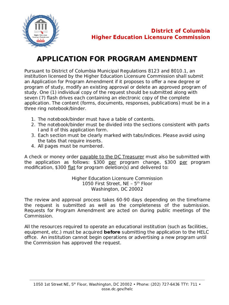 Application for Program Amendment PART I - osse dc Doc Template | pdfFiller