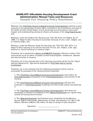 Sample Fair Housing Policy Resolution. GRANT ADMIN MANUAL - housing mt ...