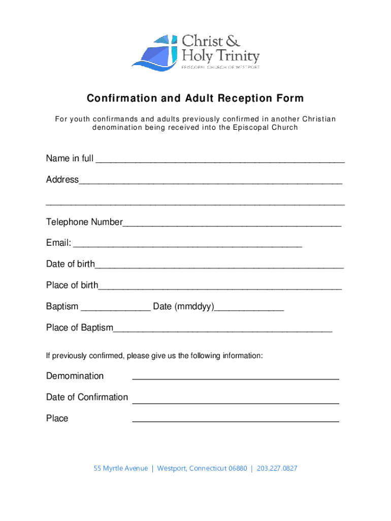 Fillable Online Confirmation and Adult Reception Form Fax Email Print ...
