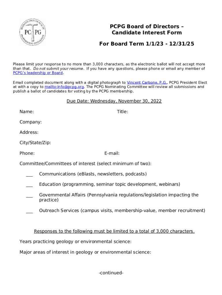 Board Candidate Interest Doc Template | pdfFiller